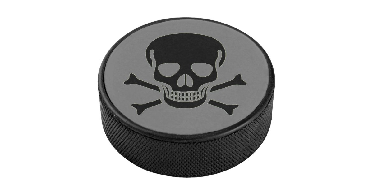 Black Skull gray hockey puck | Zazzle