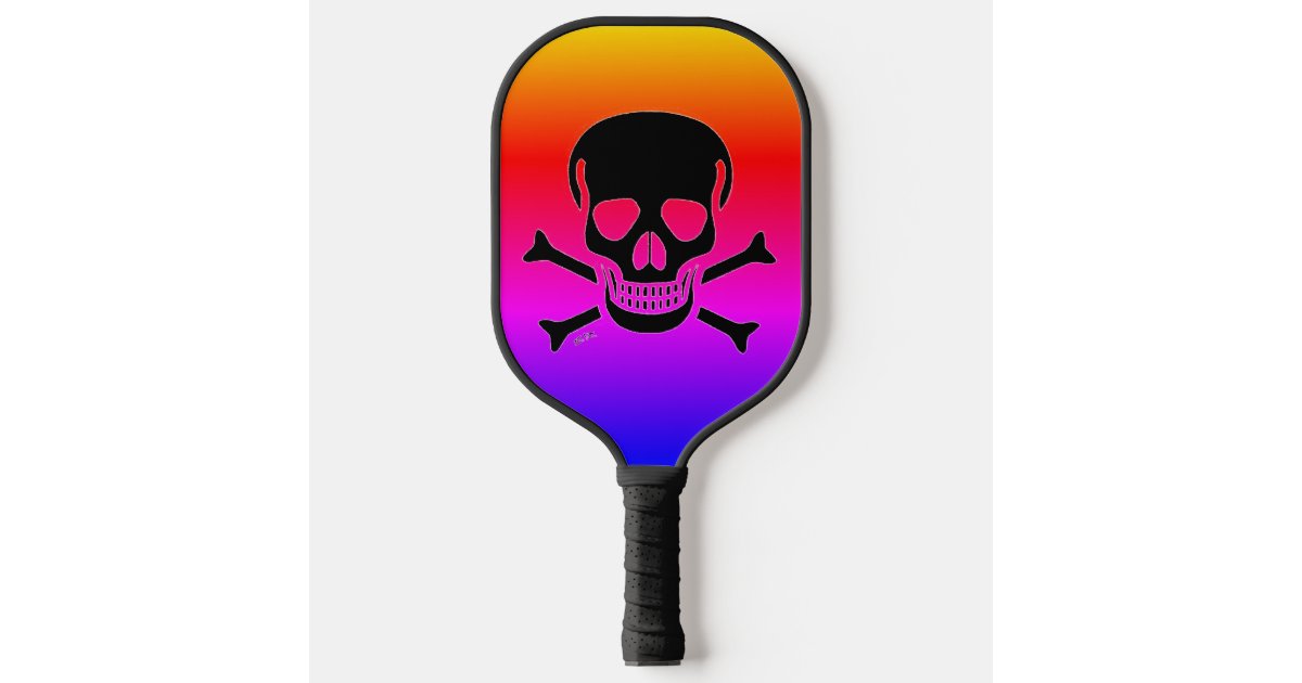 Black Skull neon pickleball paddle | Zazzle