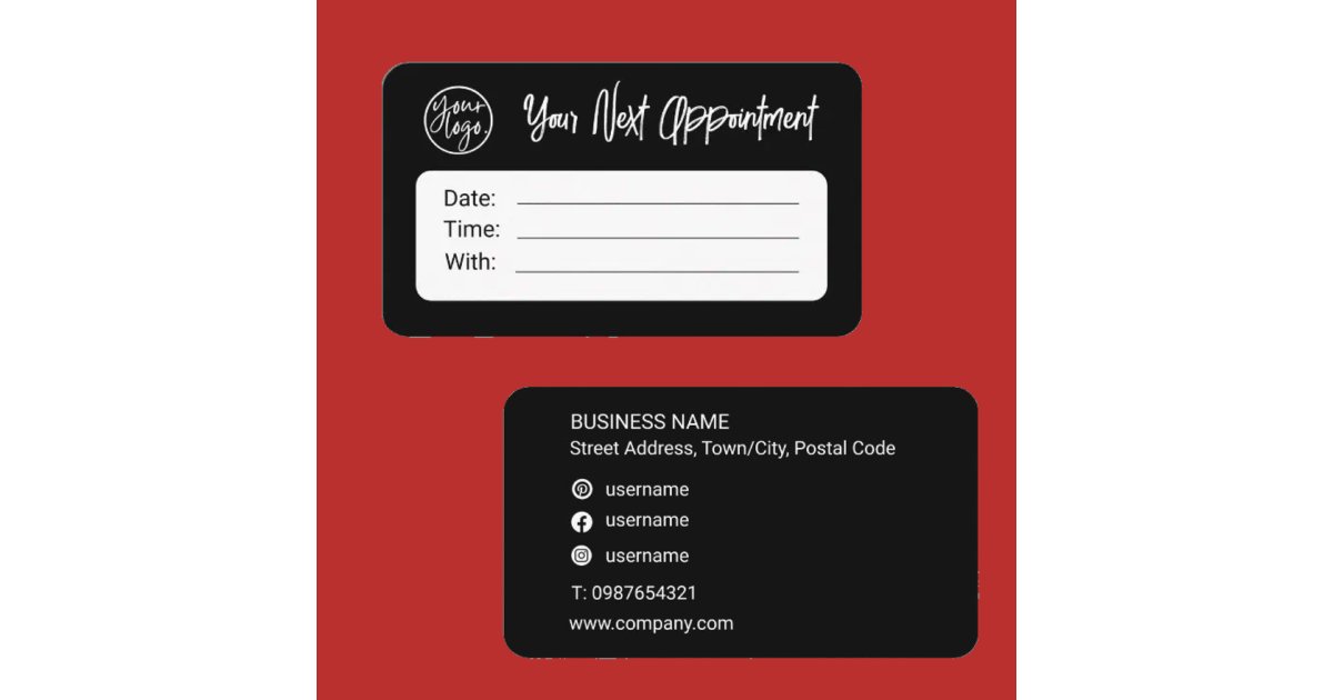 BLACK SOCIAL MEDIA COMPANY LOGO APPOINTMENT CARD | Zazzle