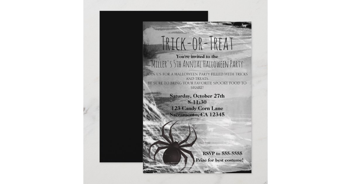 Black Spider Spiderweb Halloween Party Invitations | Zazzle