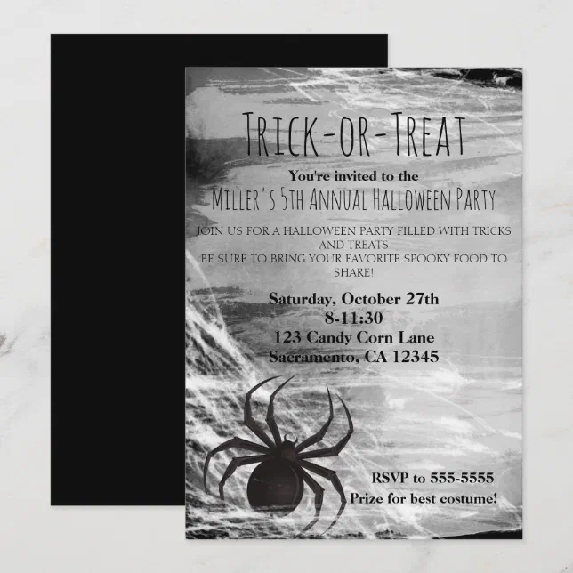 Black Spider Spiderweb Halloween Party Invitations | Zazzle