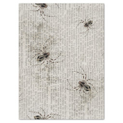Black Spiders on Newsprint Decoupage Tissue Paper | Zazzle