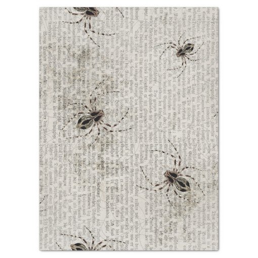 Black Spiders on Newsprint Decoupage Tissue Paper | Zazzle