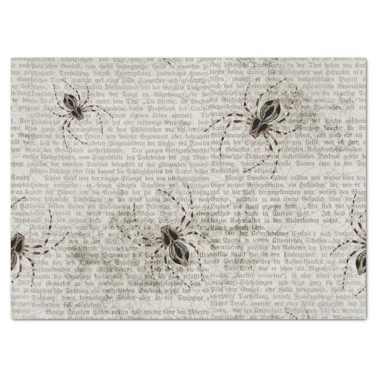 Black Spiders on Newsprint Decoupage Tissue Paper | Zazzle