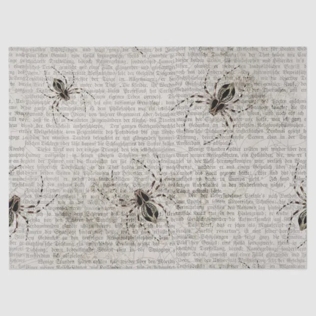 Black Spiders on Newsprint Decoupage Tissue Paper | Zazzle
