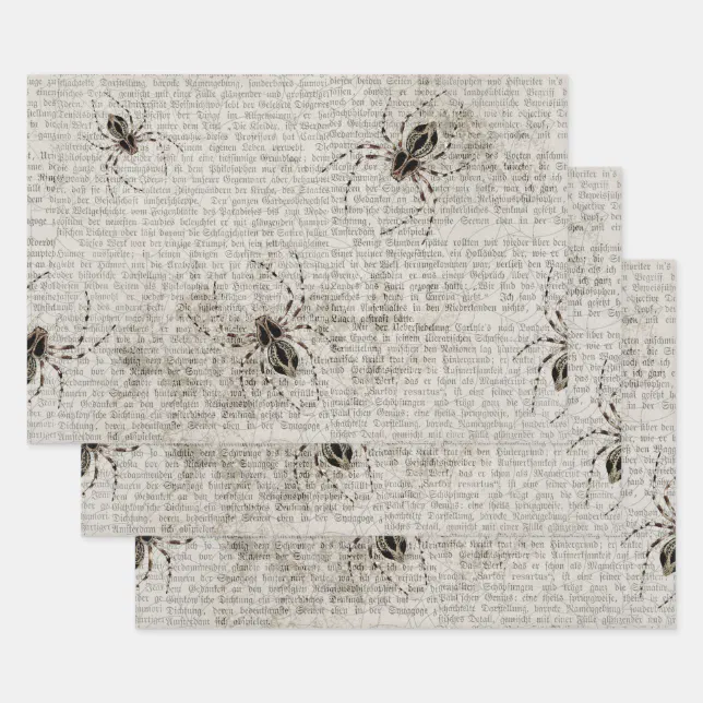Black Spiders on Newsprint Wrapping Paper Sheets | Zazzle