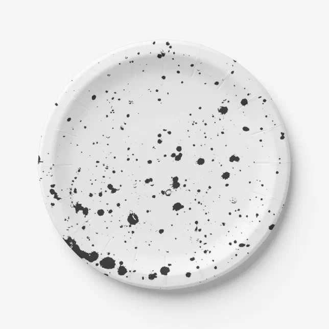 Black Splatter Paint Paper Plates | Zazzle
