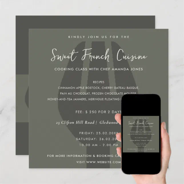 BLACK SPOON FORK COOKING CLASS INVITE TEMPLATE | Zazzle