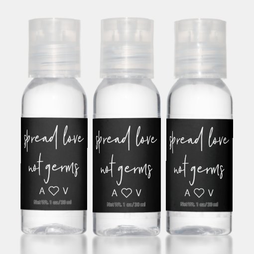 Black | Spread Love, Not Germs Cute Wedding Hand Sanitizer | Zazzle