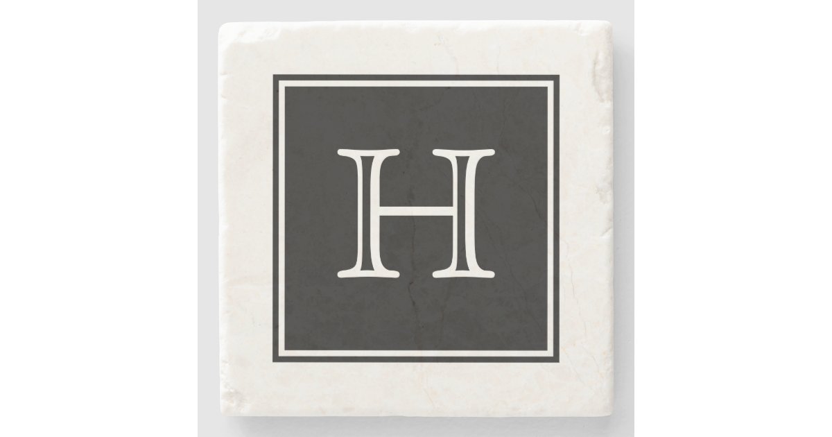 Black Square Monogram Stone Coaster | Zazzle