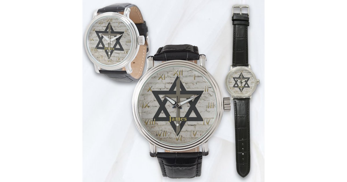 Black Star of David With Brown Cross Watch | Zazzle