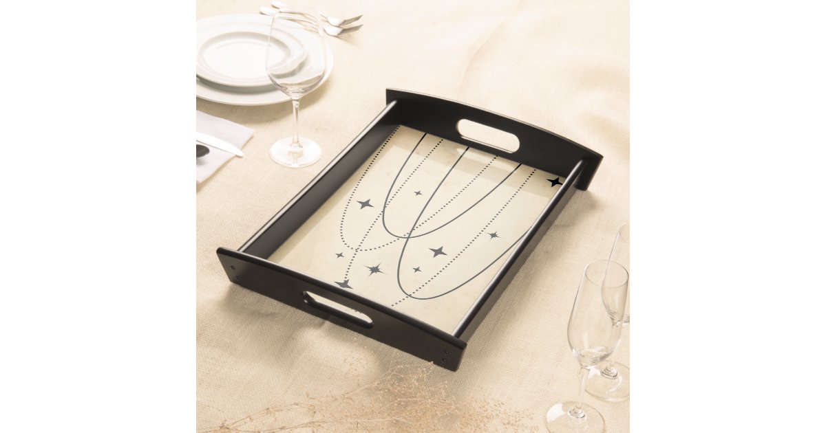 Black stars orbits planet path faded retro boho serving tray | Zazzle