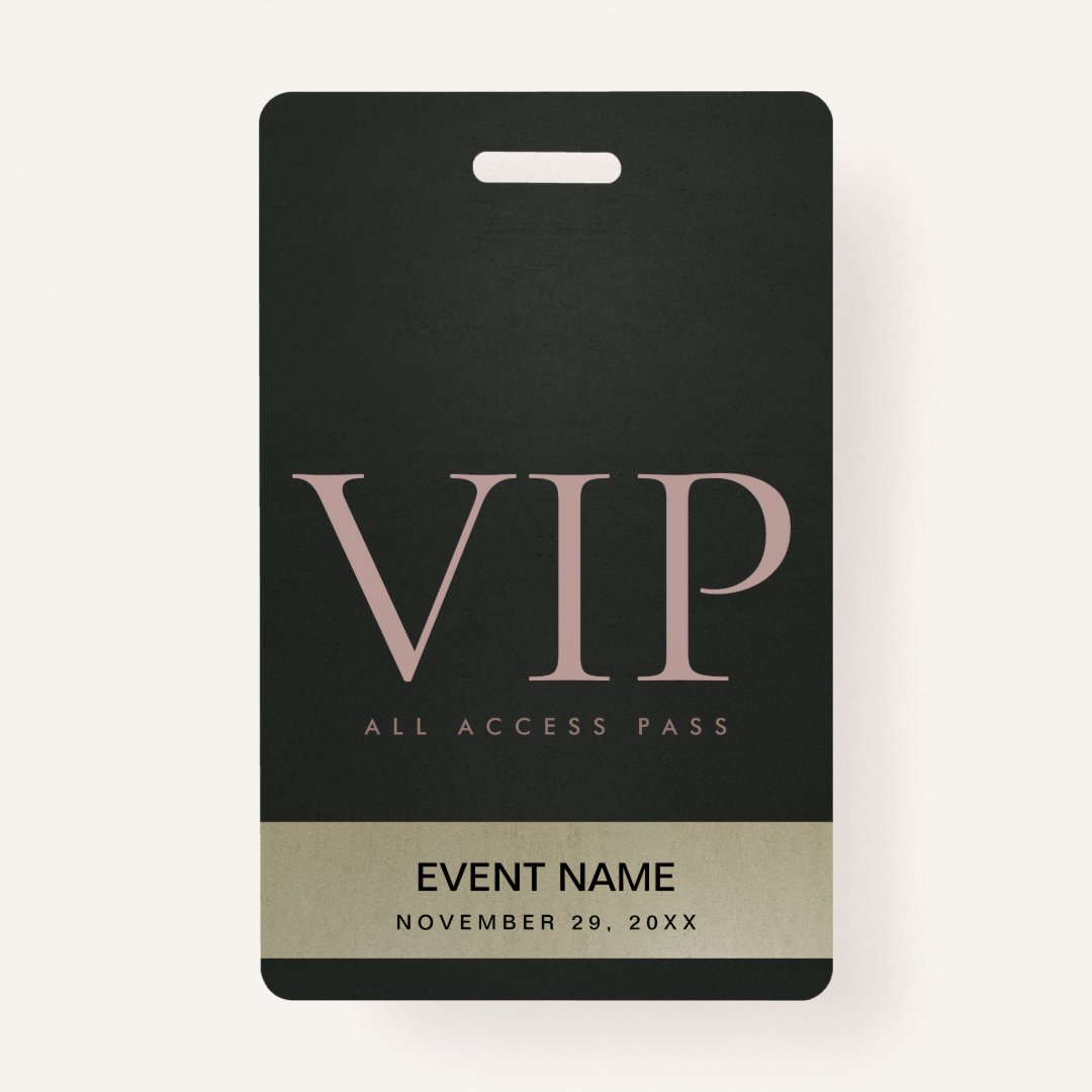 BLACK STEEL GREY PALE GOLD VIP EVENT ACCESS PASS BADGE | Zazzle