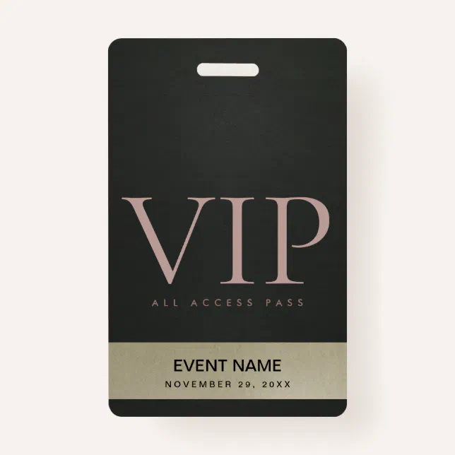 BLACK STEEL GREY PALE GOLD VIP EVENT ACCESS PASS BADGE | Zazzle