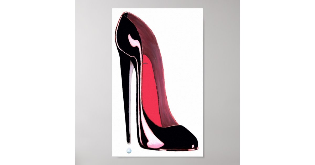 Black Stiletto High Heel Shoe Art Poster | Zazzle