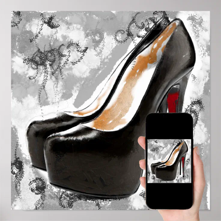 Black Stiletto Red Bottom Heels Poster | Zazzle
