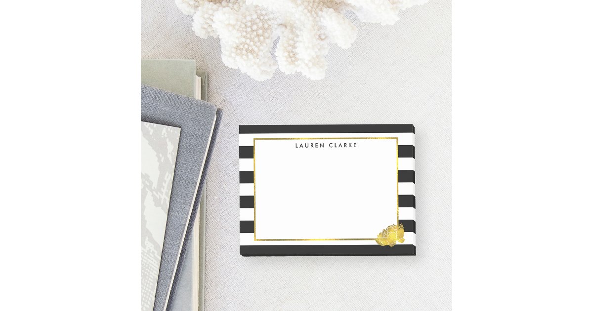 Black Stripe & Faux Gold Peony Post-it Notes | Zazzle