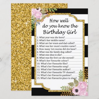 Black Striped How well do you know birthday girl | Zazzle