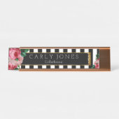 Black Stripes and Floral Desk Nameplate | Zazzle