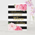 Black Stripes and Pink Flowers Happy 35th Birthday Card | Zazzle