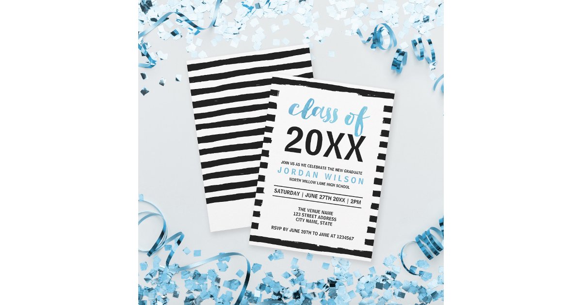 Black Stripes Blue Class of 2023 Graduation Party Invitation | Zazzle