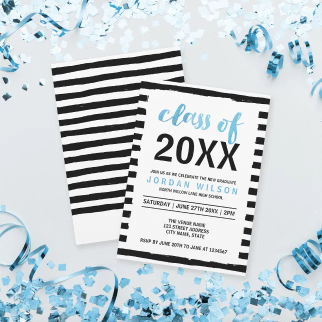 Black Stripes Blue Class of 2023 Graduation Party Invitation | Zazzle