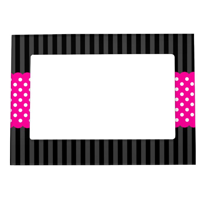 Black Stripes Hot Pink Polka Dots Magnetic Frame | Zazzle.com