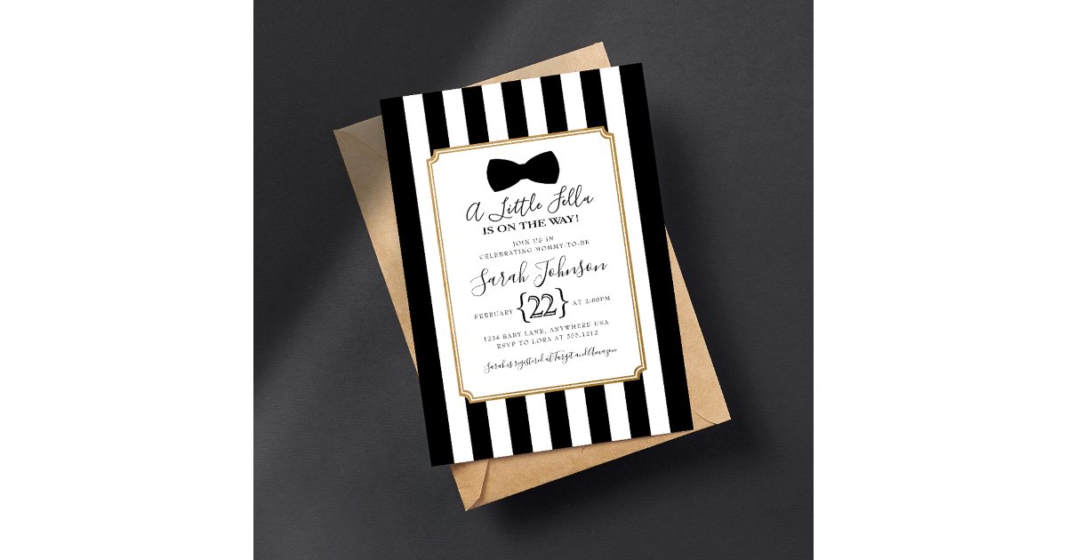 Black Stripes Little Fella Baby Shower Invitation | Zazzle