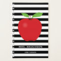Black Stripes, Red Apple Personalized Teacher Planner | Zazzle