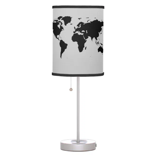 Black Stylized World Map Decor Table Lamp | Zazzle