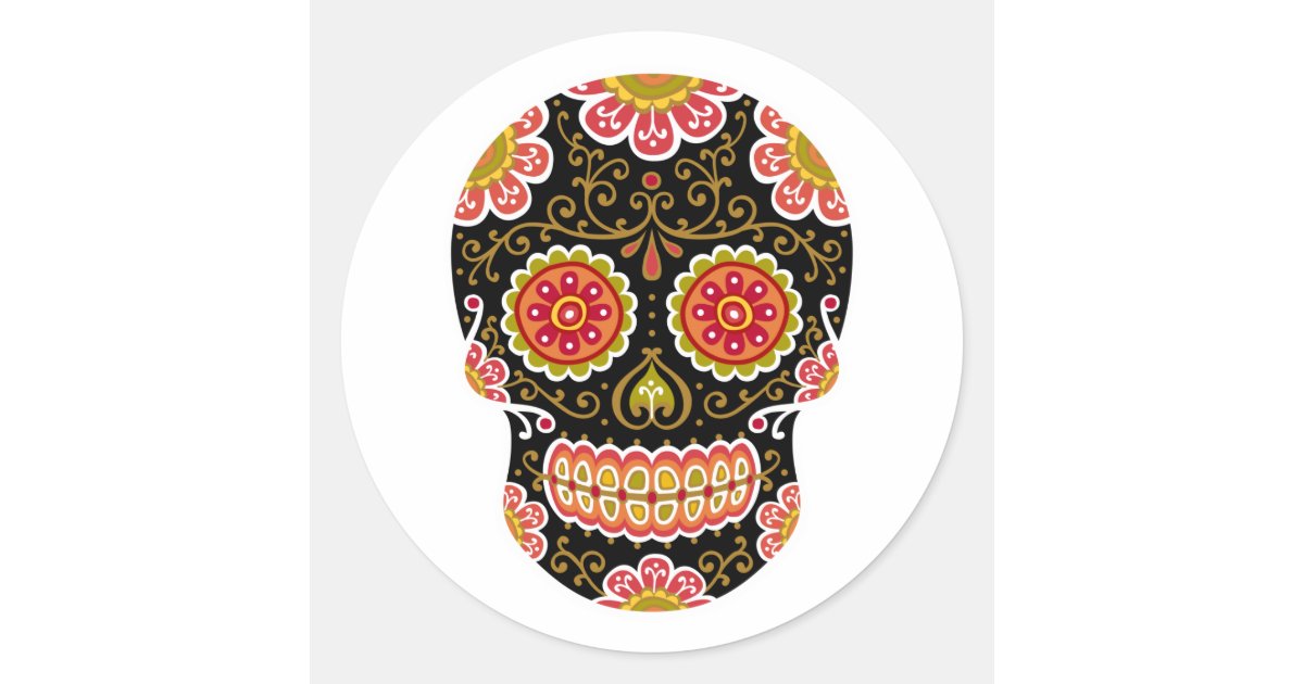 Black Sugar Skull Round Sticker | Zazzle