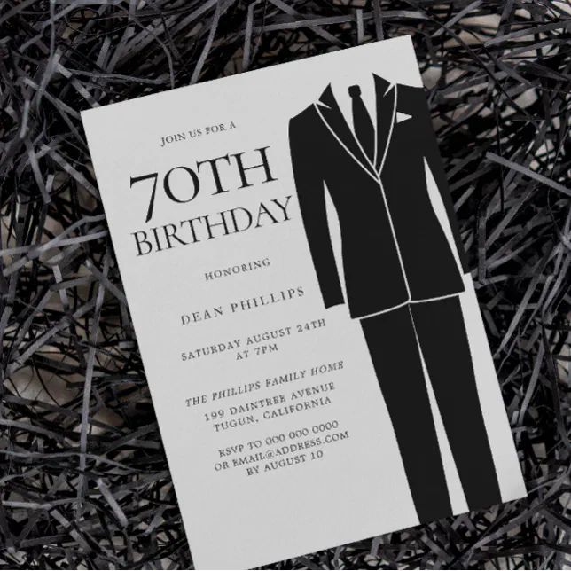 Black Suit & Tie Mens 70th Birthday Party Invitation | Zazzle