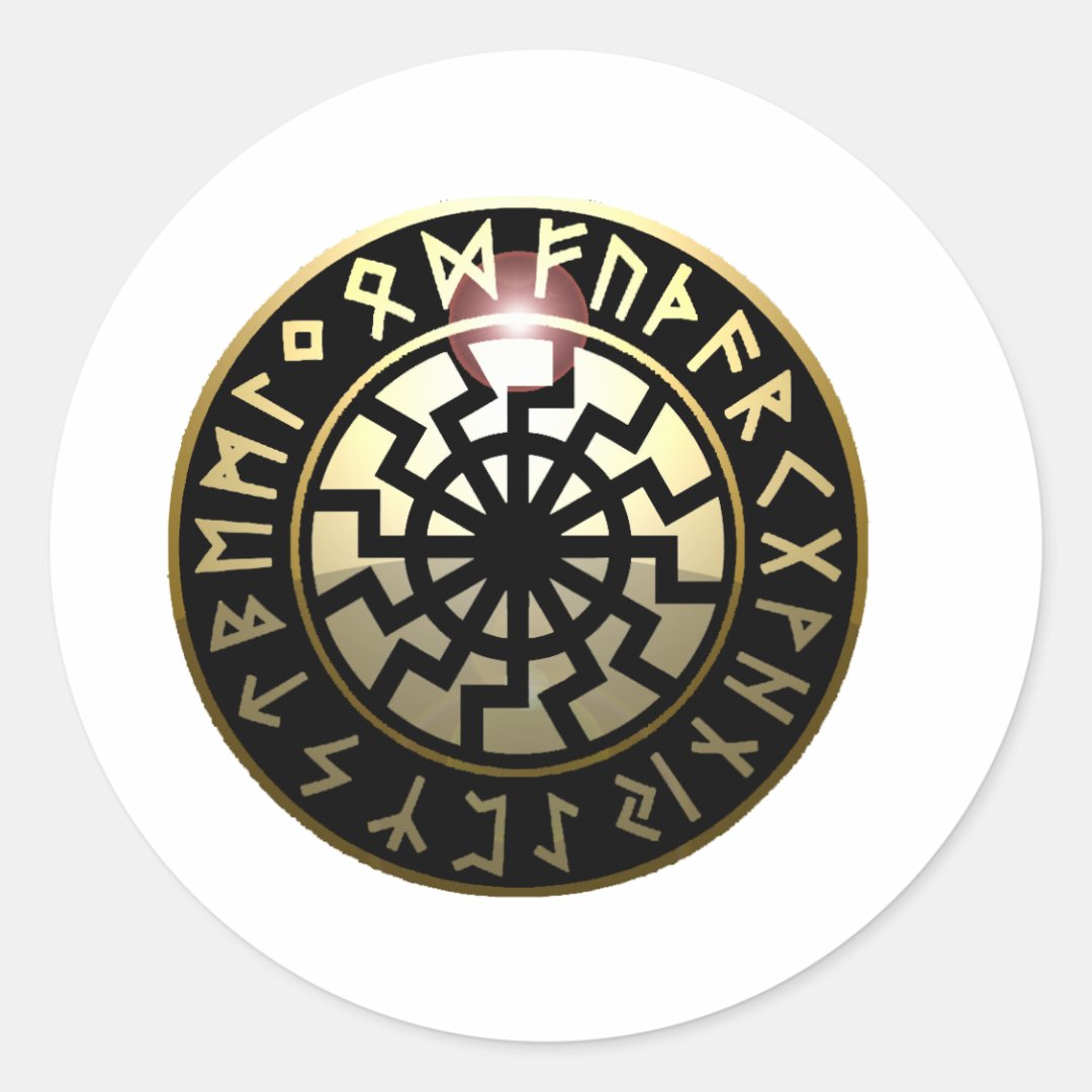 Black Sun wheel Classic Round Sticker | Zazzle