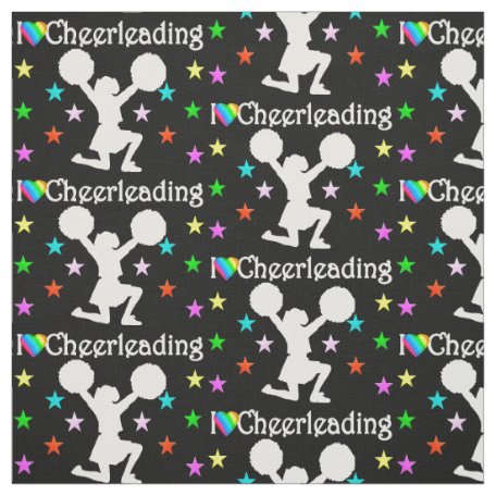 BLACK AND GOLD I LOVE CHEERLEADING FABRIC | Zazzle