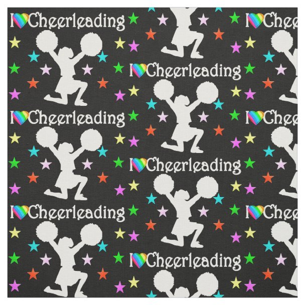 BLACK AND GOLD I LOVE CHEERLEADING FABRIC | Zazzle