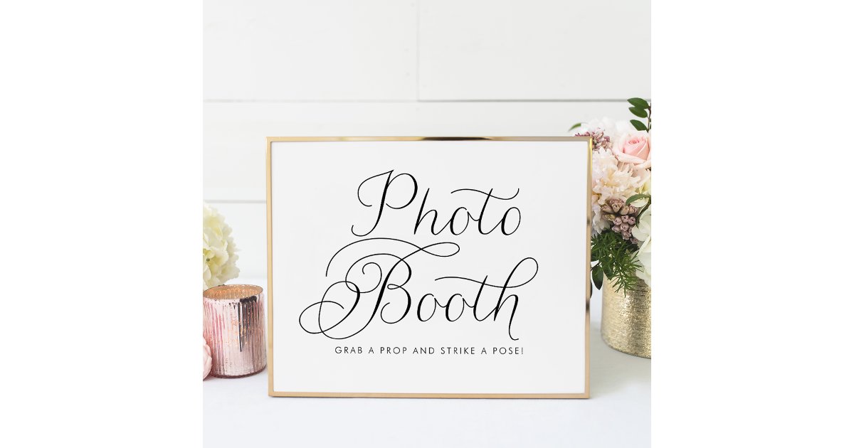 Black Sweet Calligraphy Wedding Photo Booth Poster | Zazzle