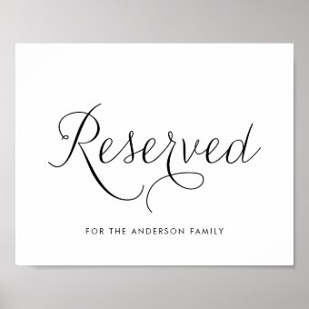 Black Sweet Calligraphy Wedding Reserved Poster | Zazzle