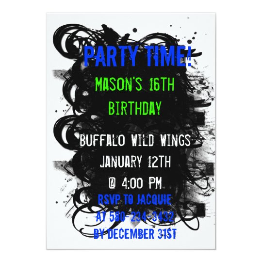 Black Swirl Grunge, Party Time!, Mason's 16th B... Invitation | Zazzle.com
