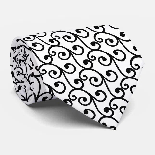Black Swirl Vector Pattern on White Neck Tie | Zazzle