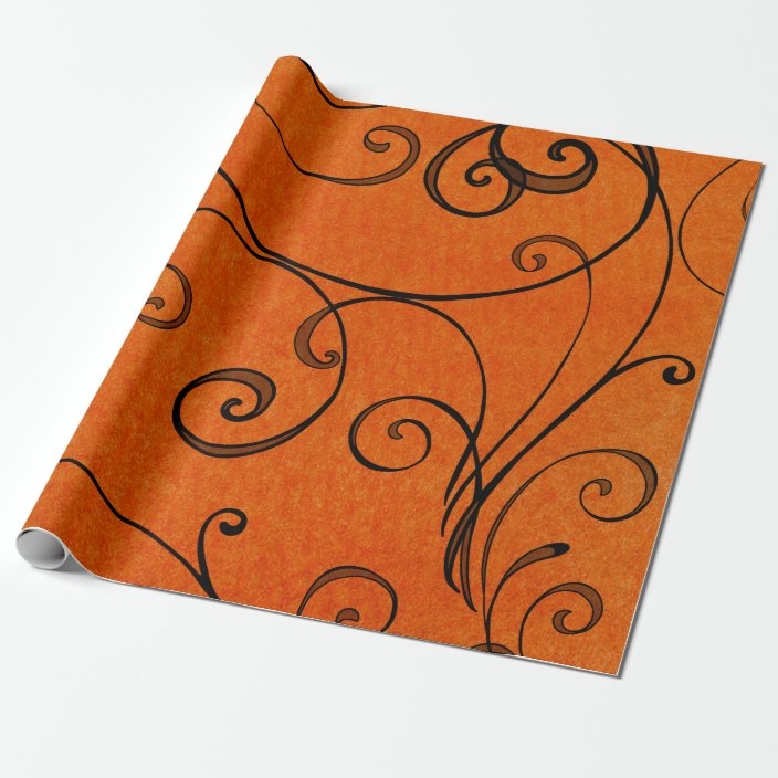 Black Swirls on Orange Gift Wrap Paper | Zazzle.com