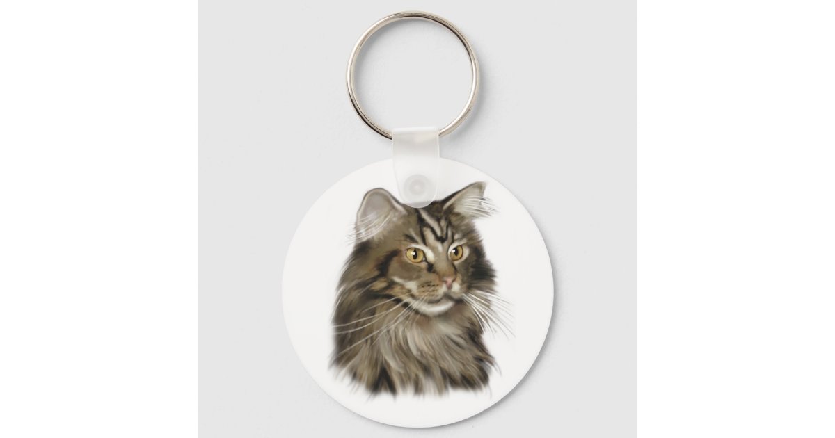 Black Tabby Maine Coon Cat Keychain | Zazzle