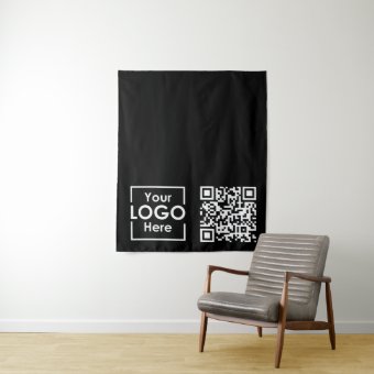 Black Table Runner Banner Business Logo QR Code Tapestry | Zazzle