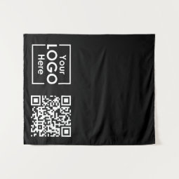 Black Table Runner Banner Business Logo QR Code Tapestry | Zazzle