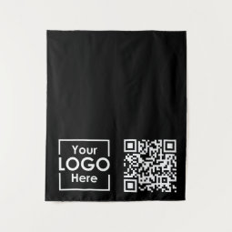Black Table Runner Banner Business Logo QR Code Tapestry | Zazzle