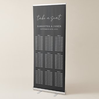 Black Take a Seat Stylish Wedding Seating Chart Retractable Banner | Zazzle