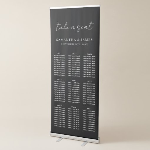 Black Take a Seat Stylish Wedding Seating Chart Retractable Banner | Zazzle