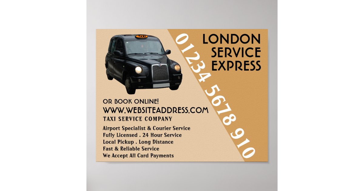 Black Taxi Cab Advertising Poster | Zazzle