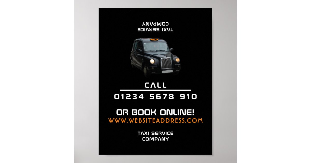 Black Taxi Cab Advertising Poster | Zazzle