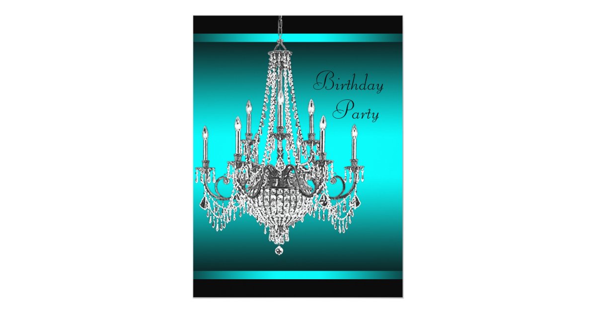 Black Teal Blue Chandelier Birthday Party Invitation | Zazzle.com