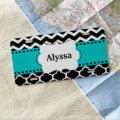 Black Teal Chevron Quatrefoil Personalized License Plate | Zazzle